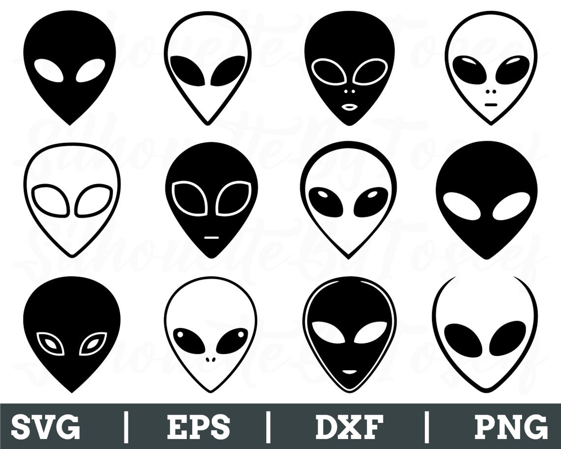 Funny Alien Head Svg, Alien Head Silhouette, Alien Face Vector, Dxf ...