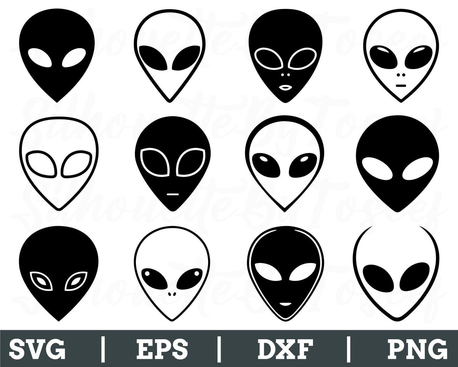 Funny Alien Head Svg, Alien Head Silhouette, Alien Face Vector, Dxf ...