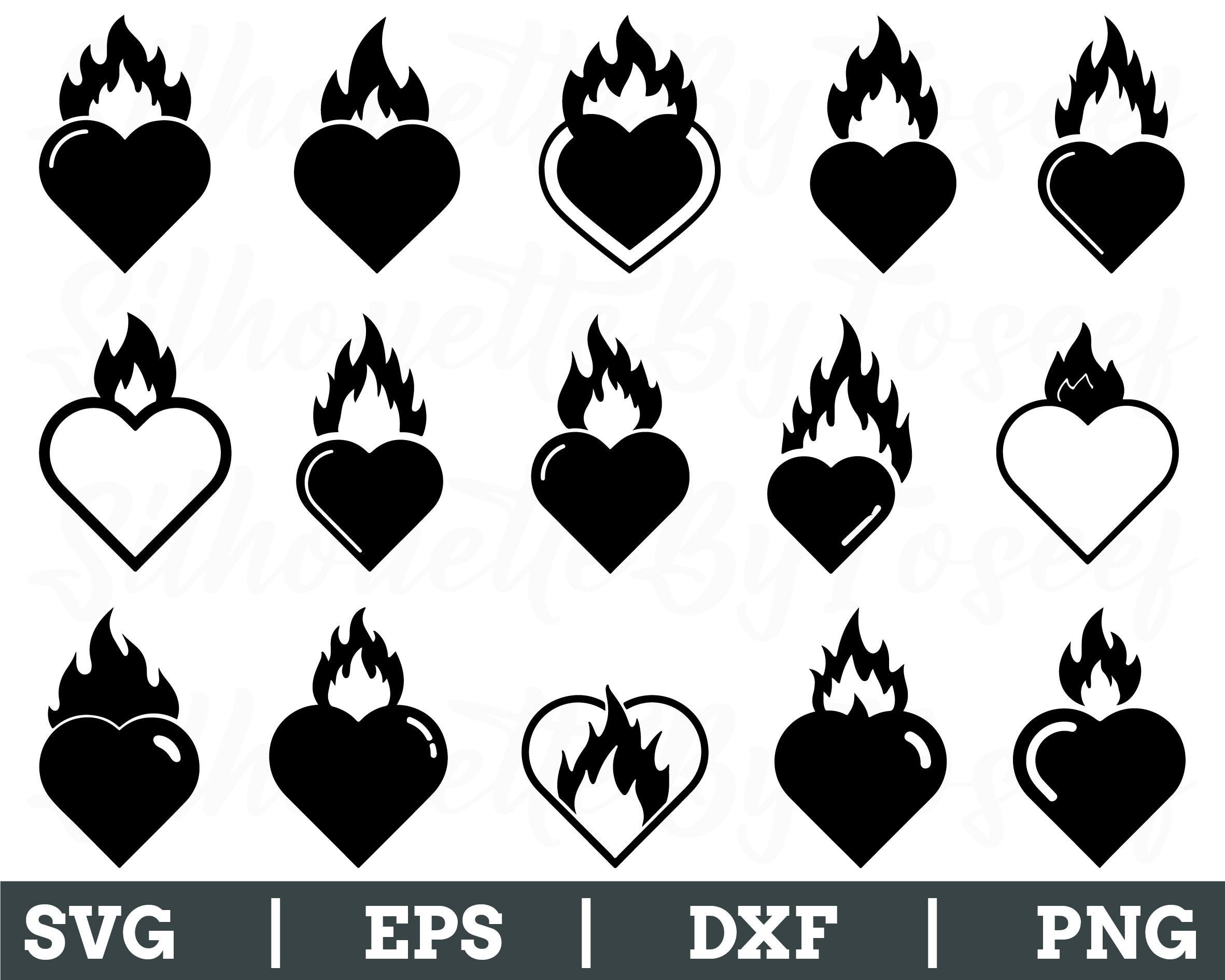 Fire Heart Svg, Fire Hear Silhouette, Fire Heart Cut File, Fire Heart ...