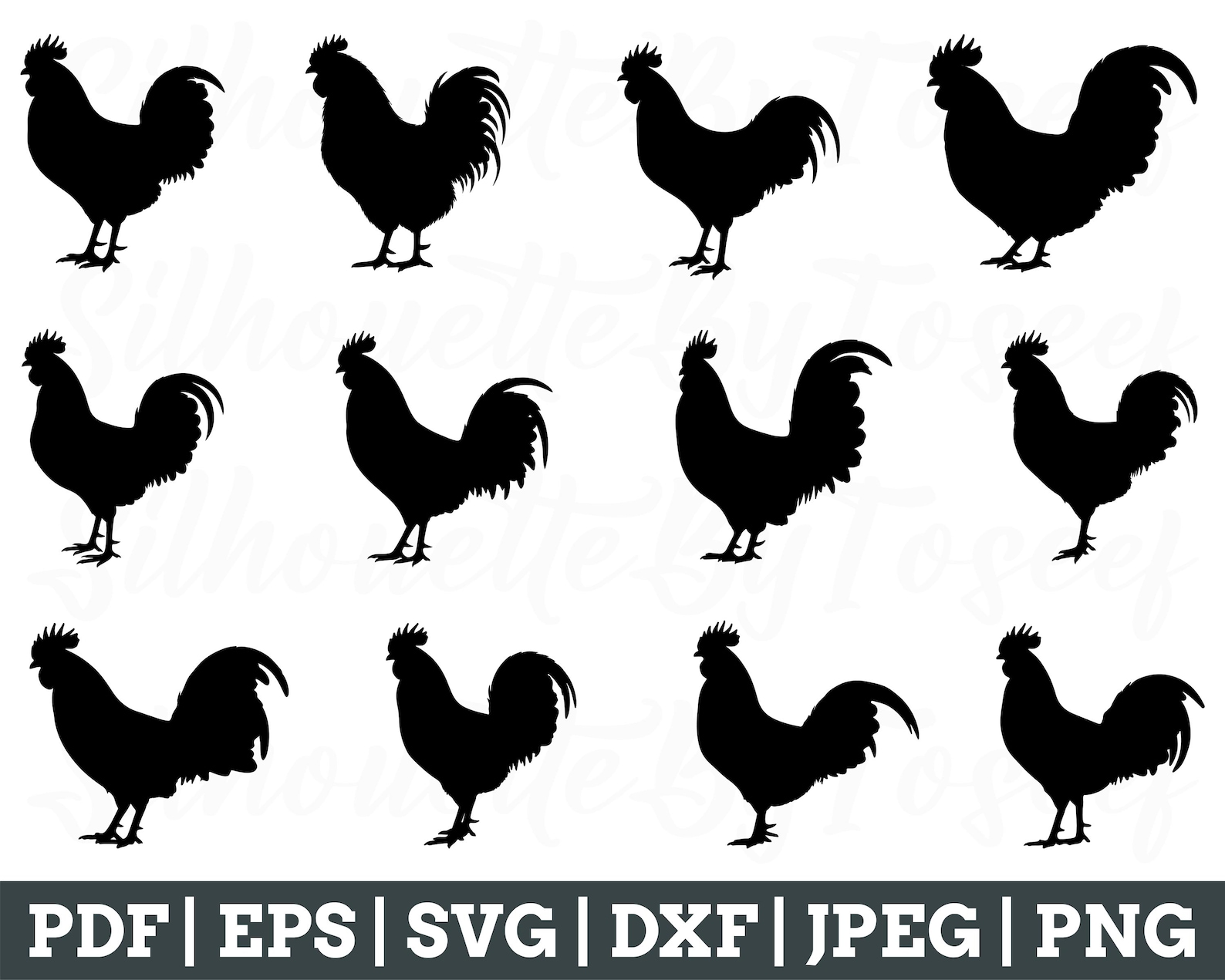 Rooster Svg, Rooster Cut File, Rooster Silhouette, Rooster Vector, Jpeg ...
