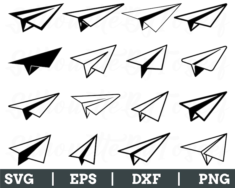 Paper Airplane Svg, Paper Airplane Silhouette, Outlined Paper Plane Dxf ...