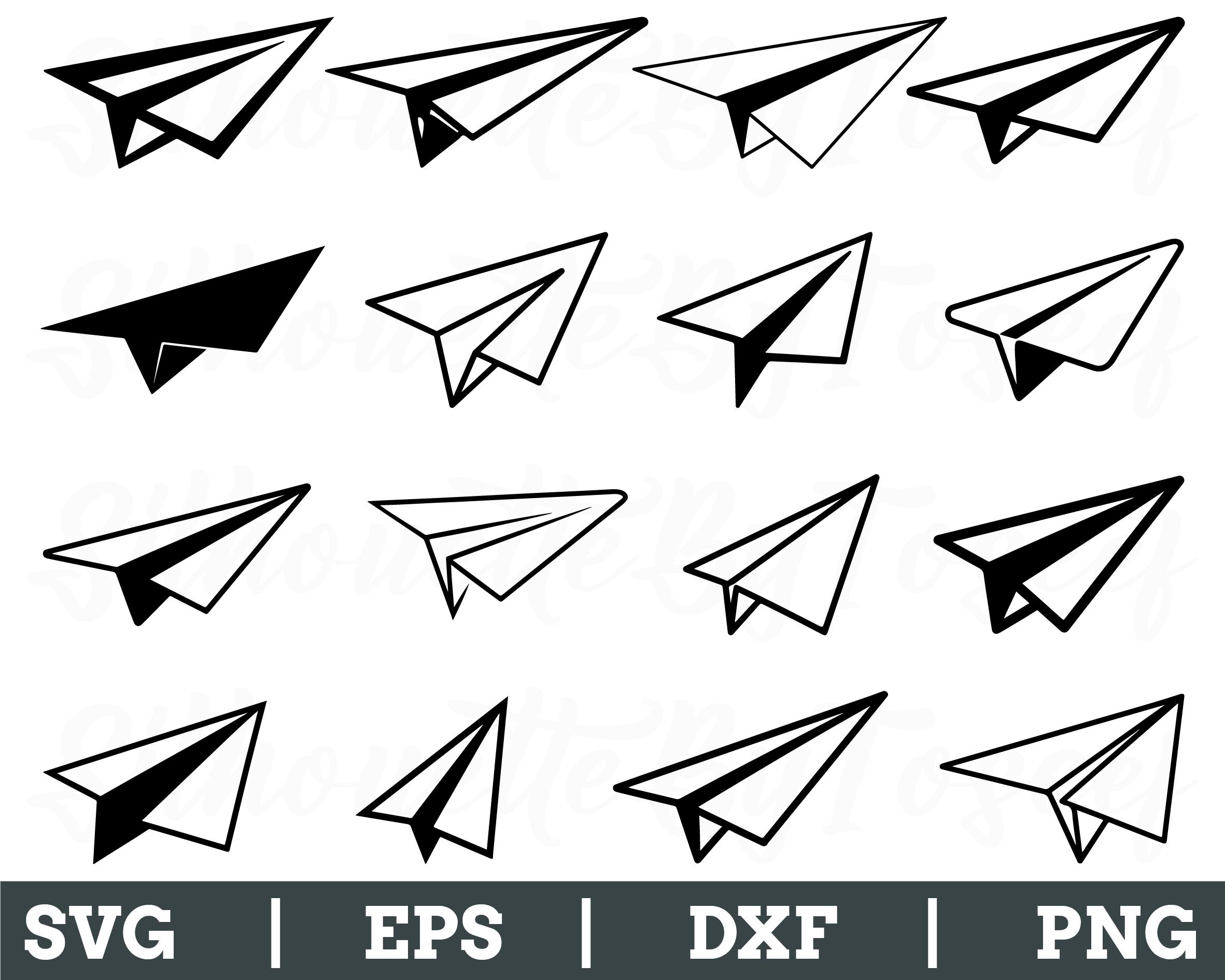 Paper Airplane Svg, Paper Airplane Silhouette, Outlined Paper Plane Dxf ...