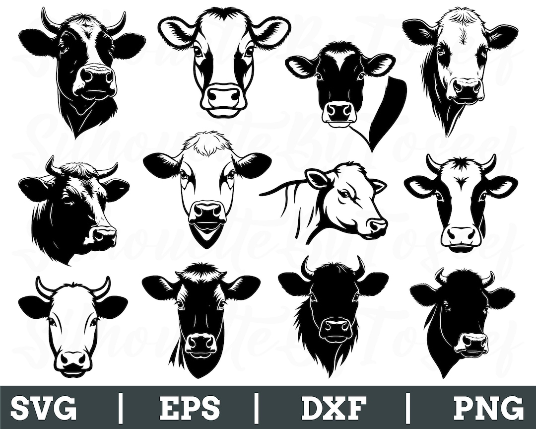Angus Cow Head Svg, Angus Cow Head Silhouette, Cow Head Vector, Dxf ...