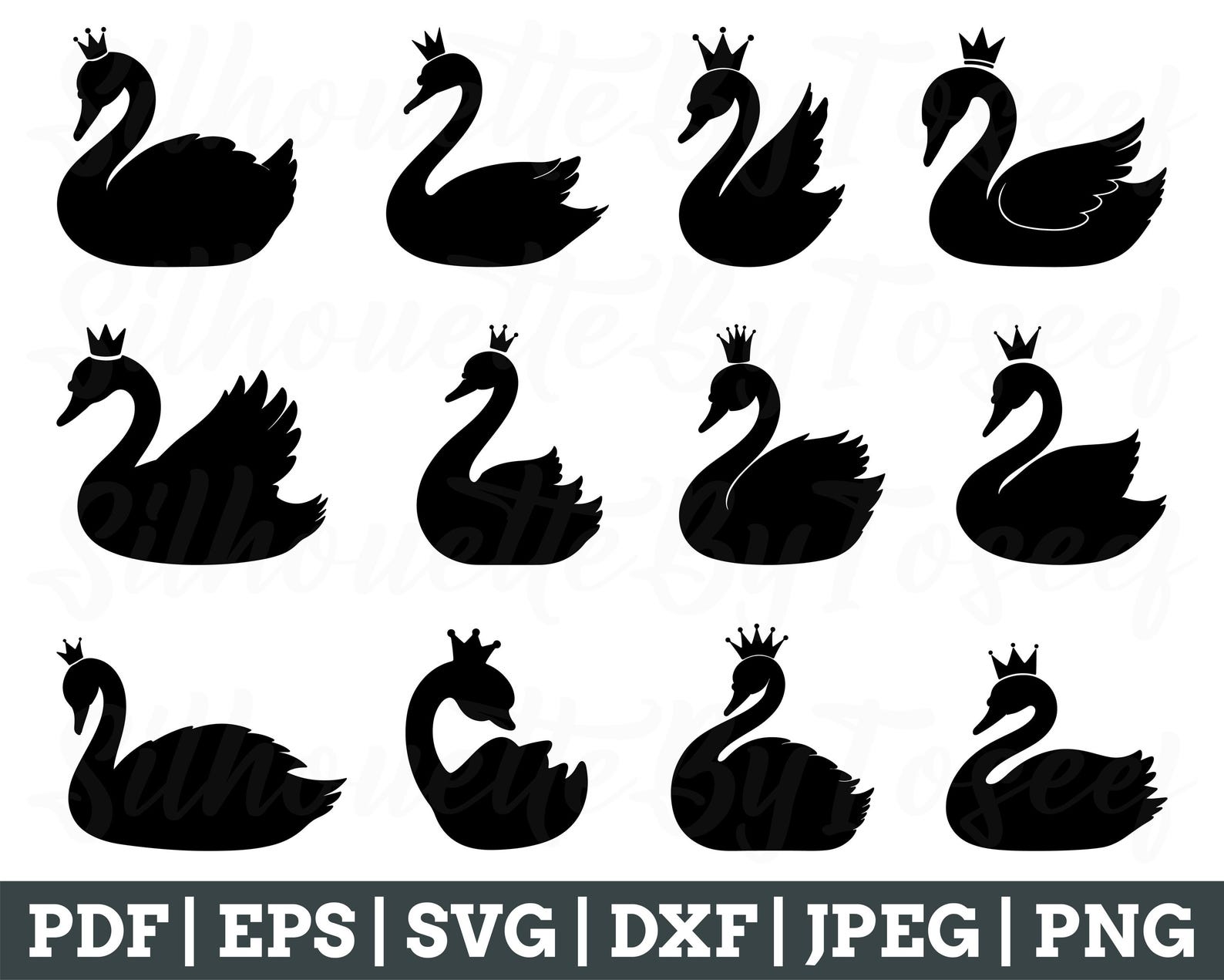 Swan Svg, Swan Cut File, Swan With Crown Vector, Swan Silhouette, Swan ...