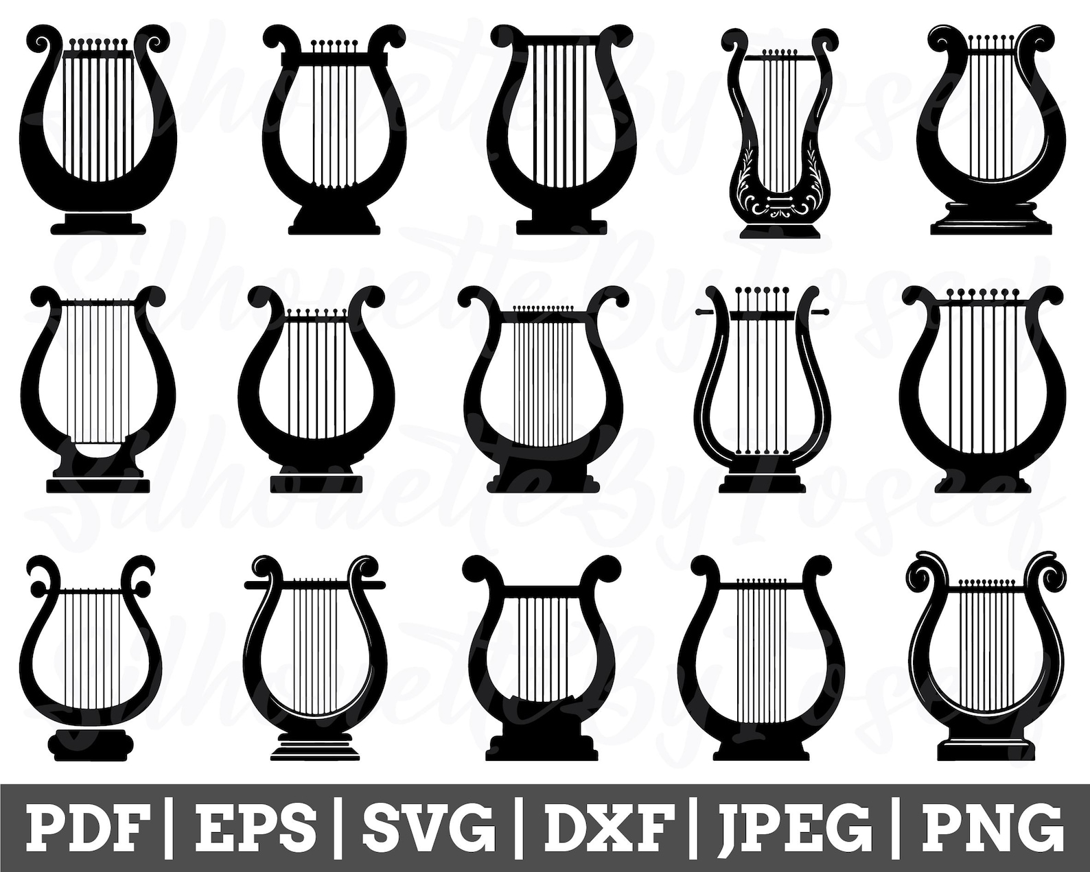 Lyre Svg, Lyre Cut File, Lyre Silhouette, Lyre Cricut, Lyre Vector ...