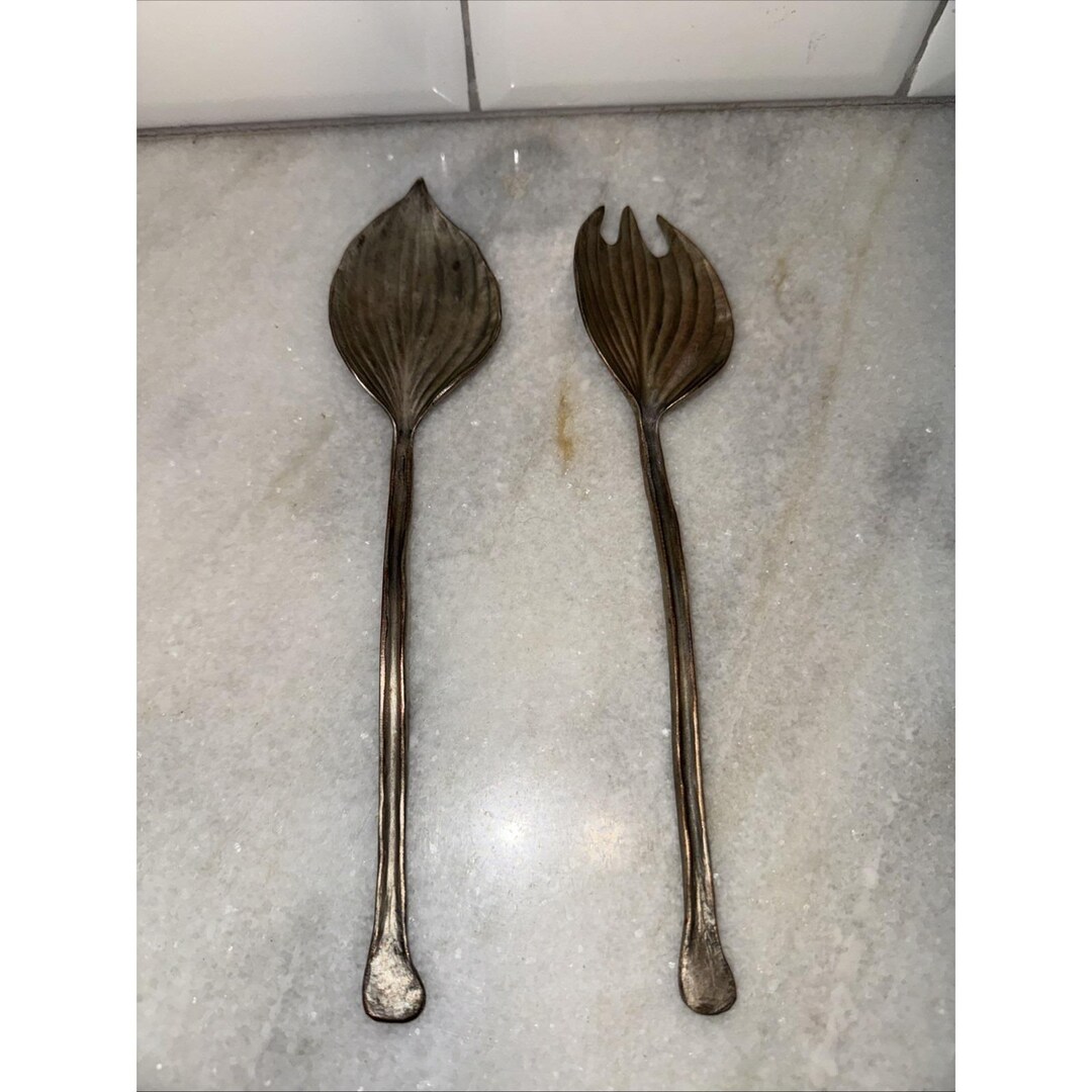 Michael Michaud Table Art Gold Hosta Serving Utensils Set Spoon & Fork ...