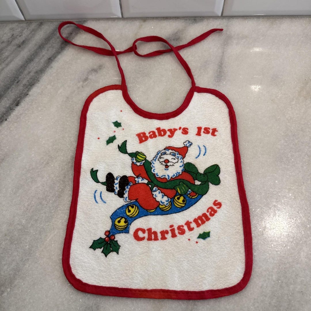 Vintage, Santa Claus/jingle Bells Baby's First Christmas Baby Bib ...