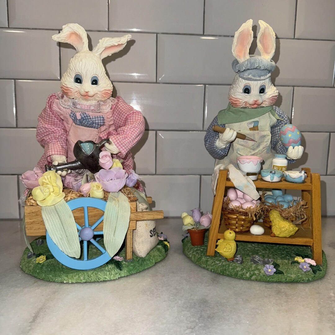 Preparing for Spring "peter and Patricia" Easter Bunny Rabbit Figurines ...