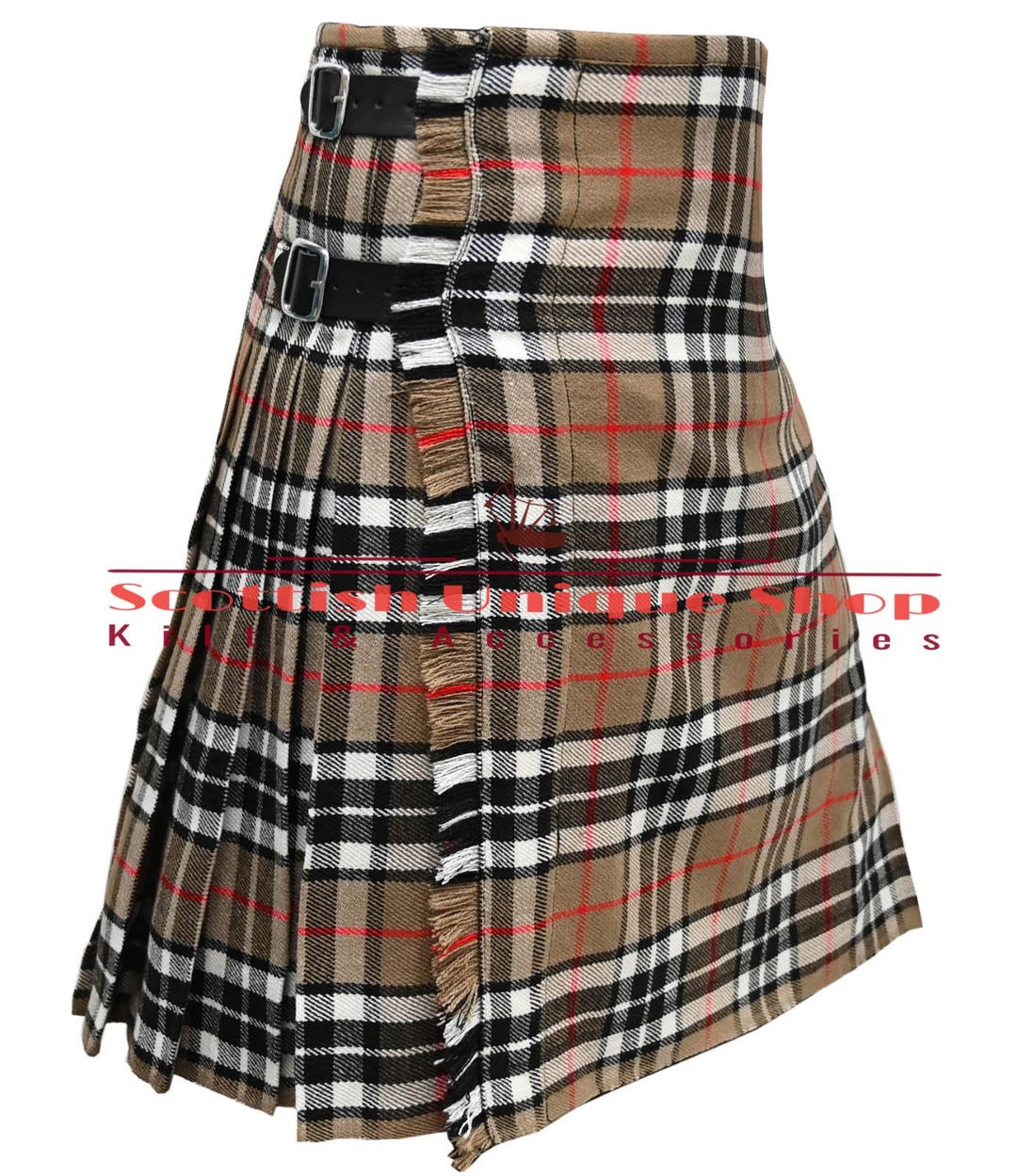 Scottish Handmade Traditional Kilt Thompson Camel Tartan 8 Yard Kilt Highland Men's Thomson ...
