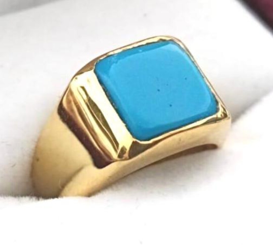 14K Gold Turquoise Ring for Men | Feroza Stone Ring | Natural Turquoise ...