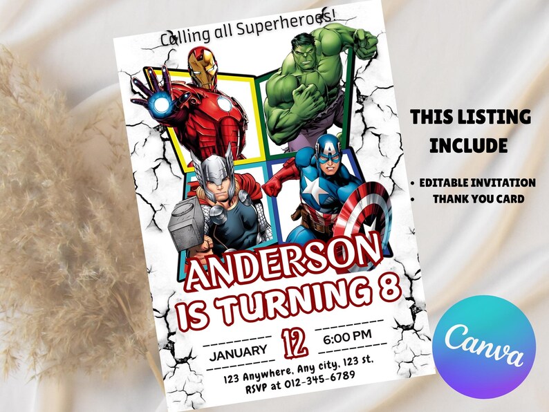 Editable Superheroes Birthday Invitation, Superhero Birthday Invite ...