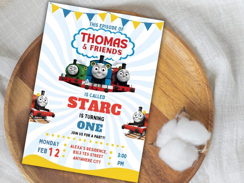 Editable Thomas the Tank Engine Birthday Invitation | Canva Digital ...