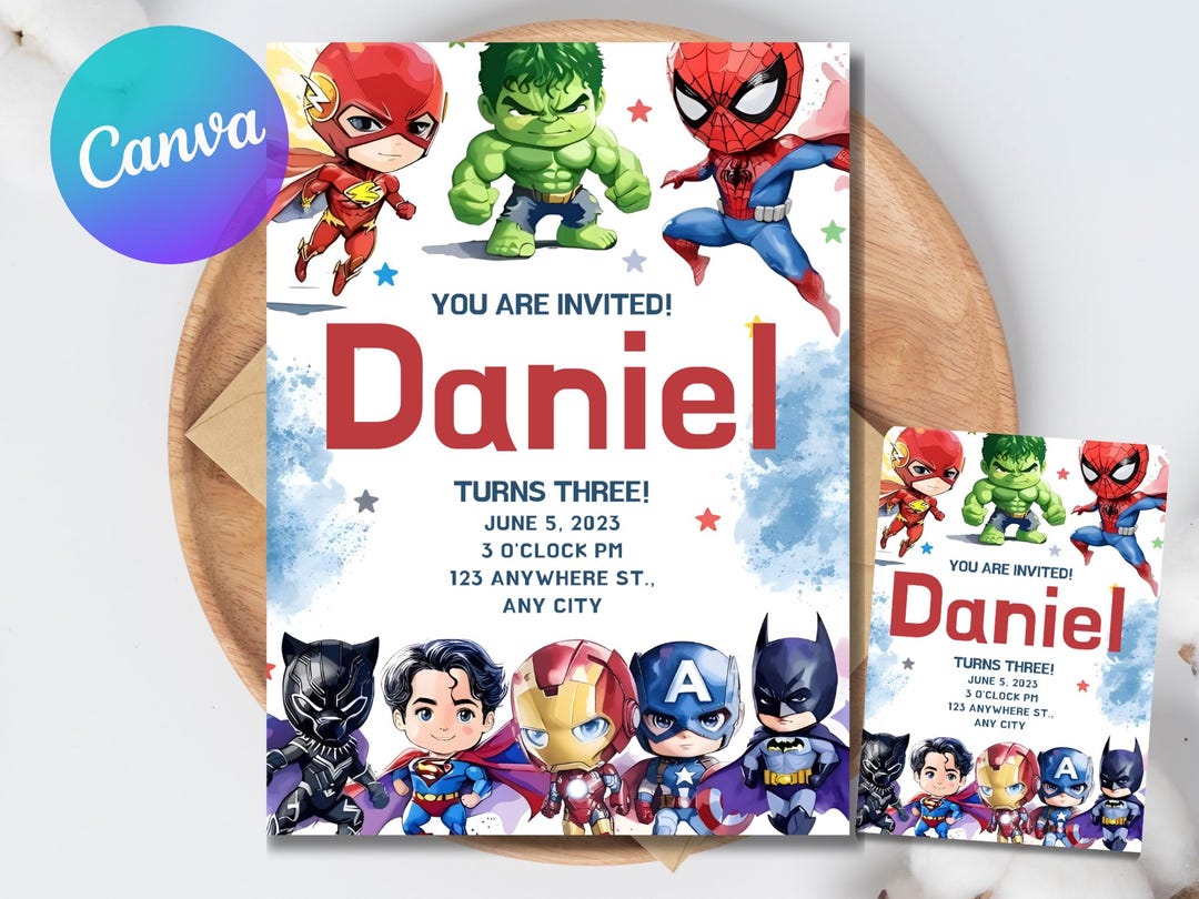Editable Superheroes Birthday Invitation, Superhero Birthday Invite ...