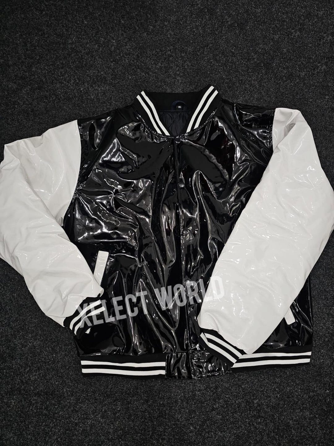 PVC Black White Varsity Jacket College Baseball Basketball Letterman ...