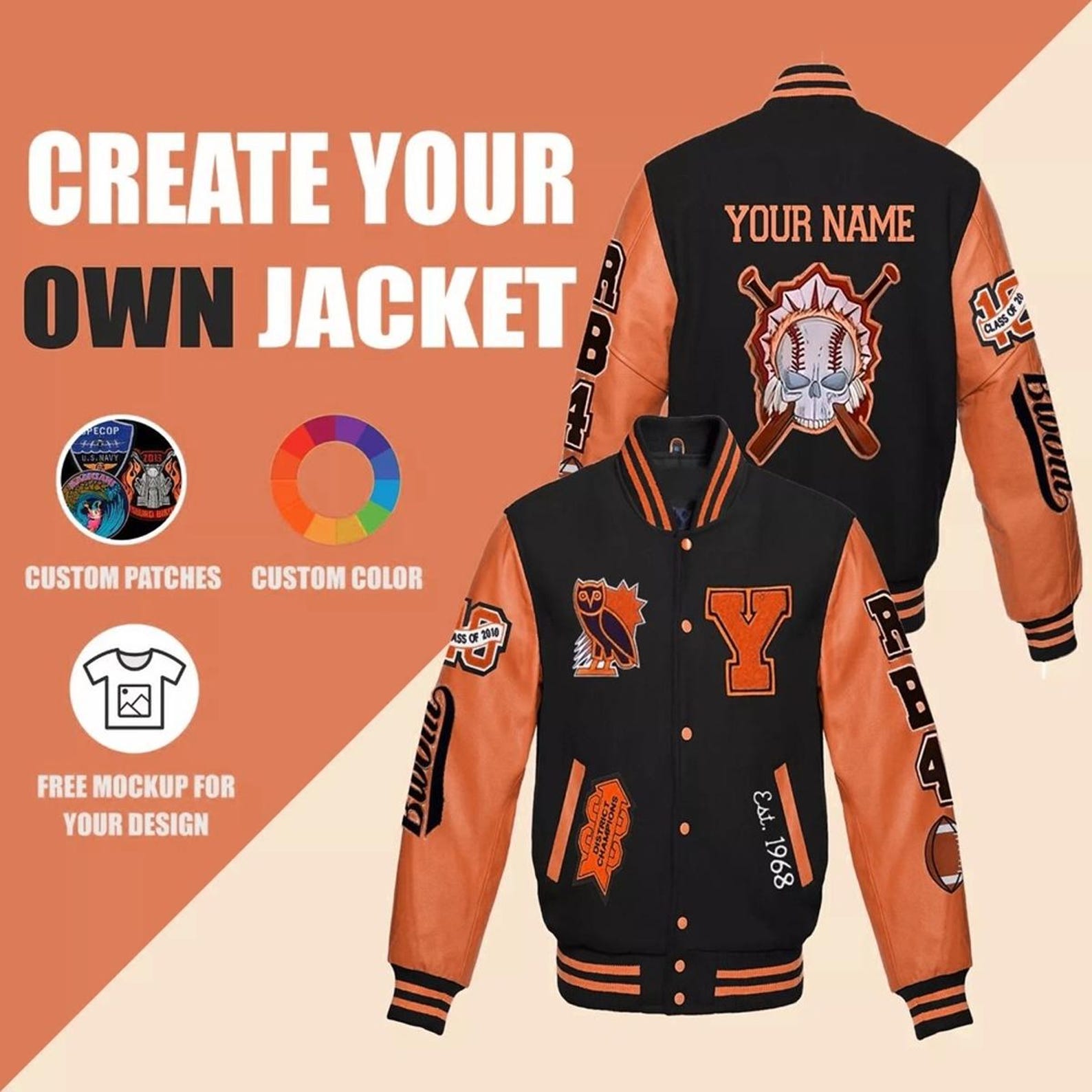 Custom Embroidered Varsity Jacket, Wool Body, Leather Sleeves - Etsy