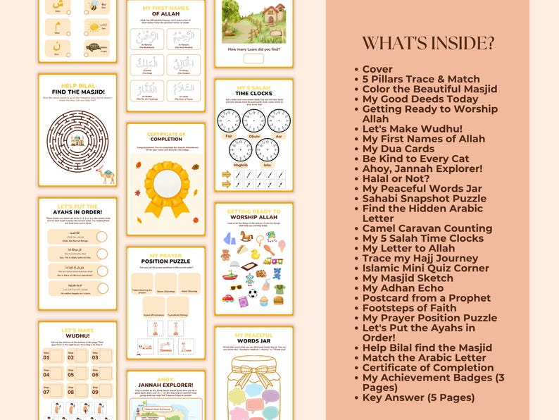 Islamic Activity Book Printable, Muslim Kids Busy Book Age 6-9, Muslim ...