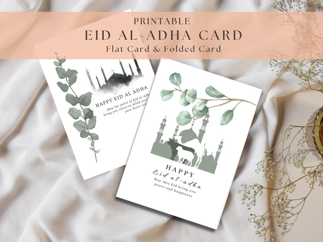 Eid Mubarak Card Printable, Eid Al-adha Card, Minimalist Eid Greeting ...