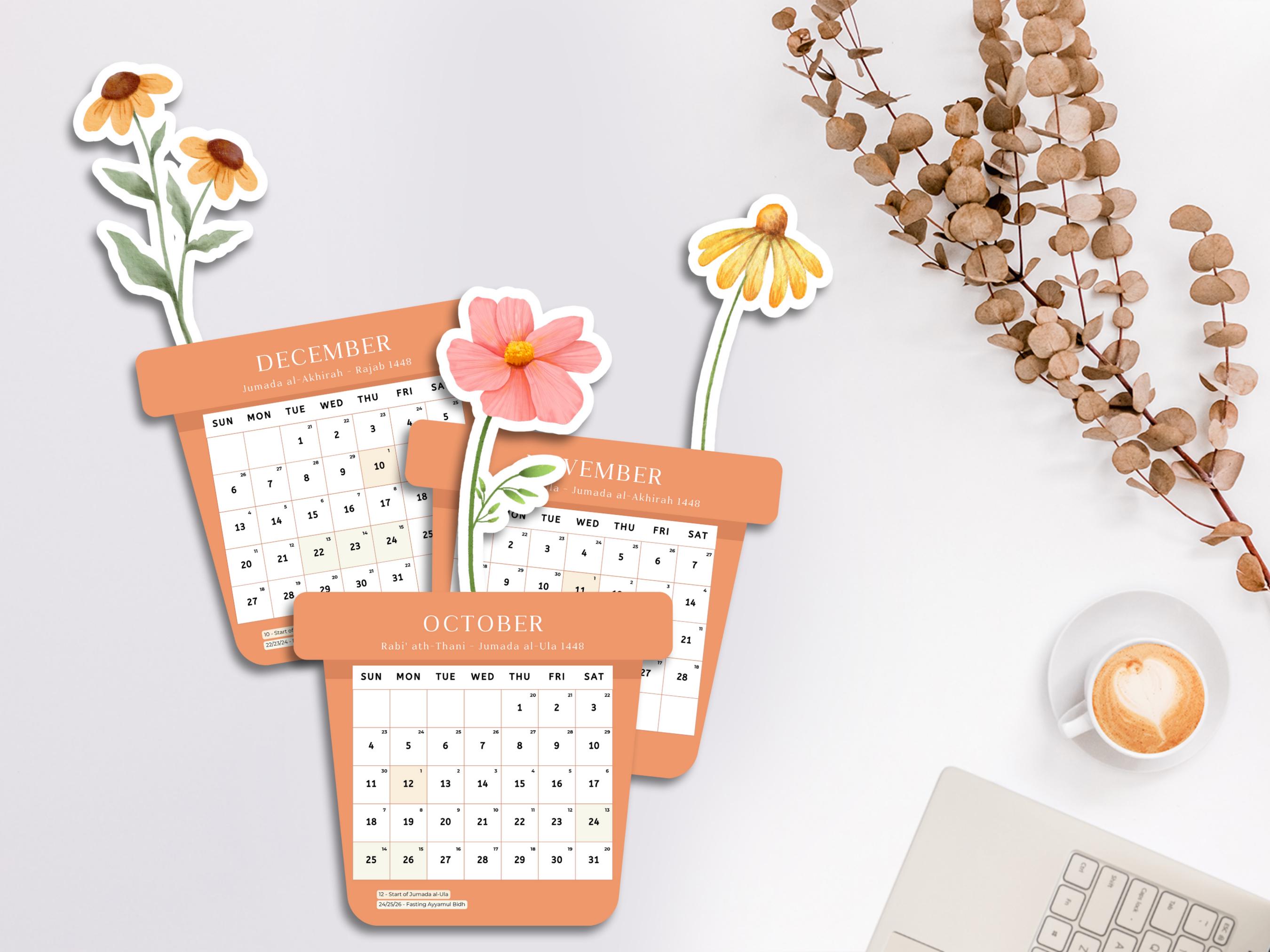 2026 Islamic Floral Calendar: Printable Hijri - Gregorian Desk Calendar ...
