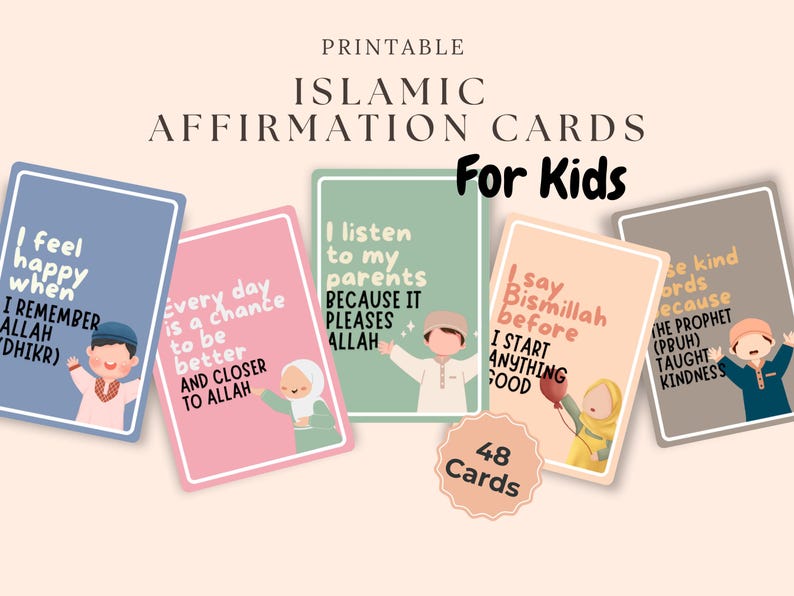 Islamic Affirmation Cards for Kids, Muslim Affirmation Cards, Printable ...