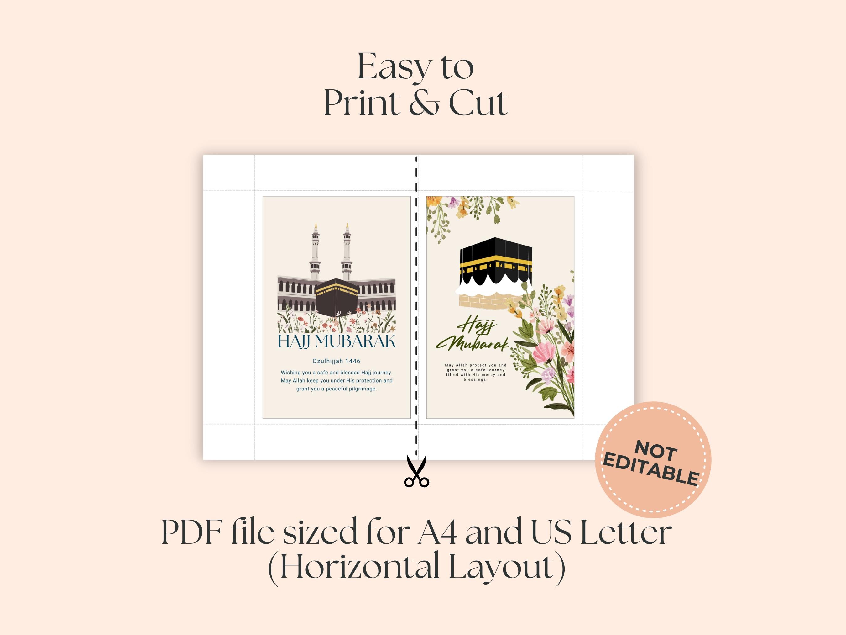 Hajj Mubarak Cards Printable, Islamic Greeting Card Set, Floral Hajj ...