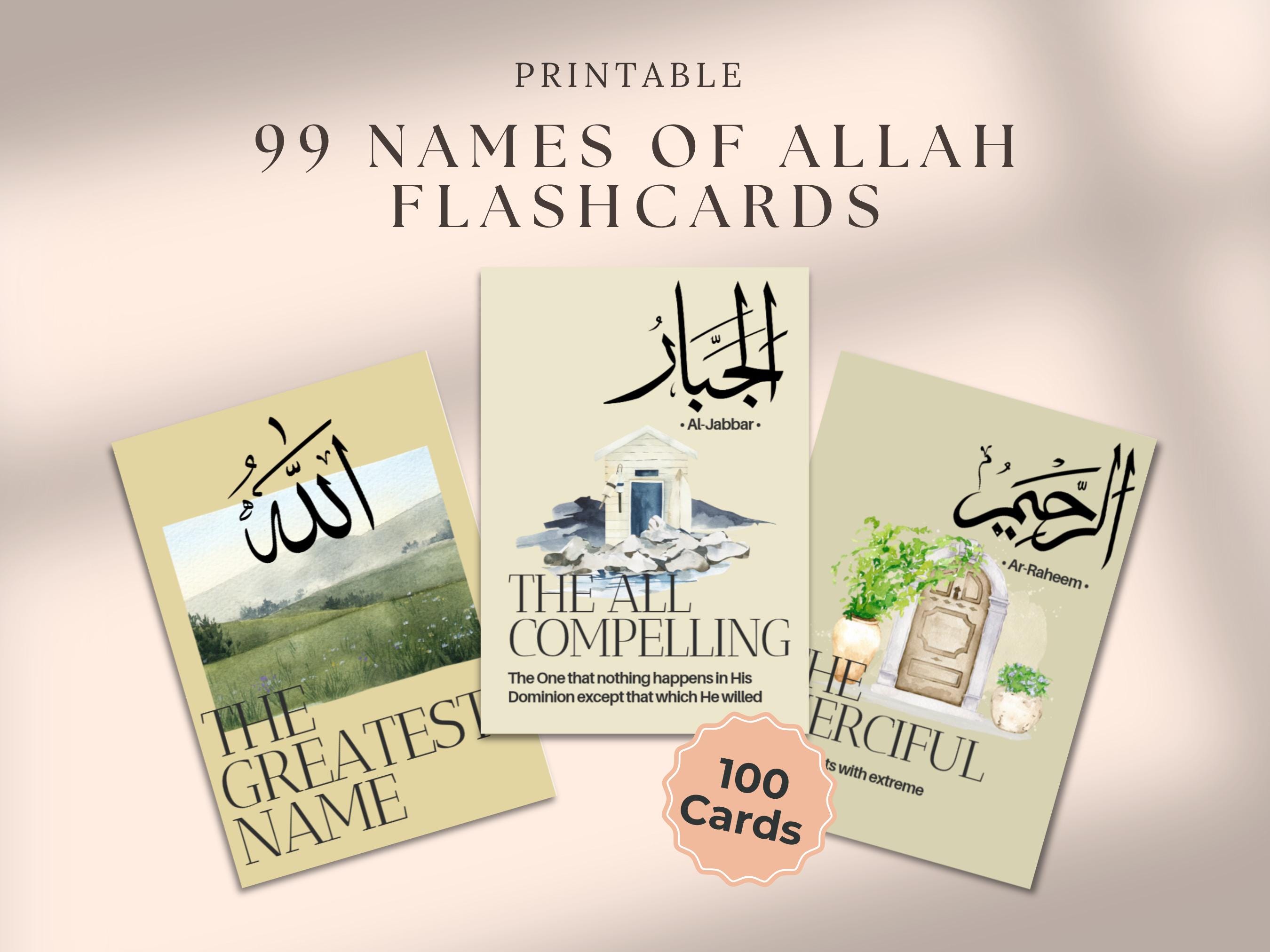 99 Names of Allah Flashcards, Printable Asmaul Husna Cards, Muslim Kids ...