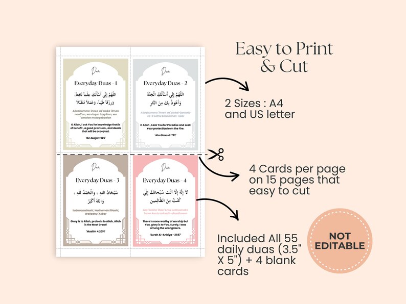 Islamic Dua Cards, Printable Quran Dua, Arabic Transliteration, Islamic ...