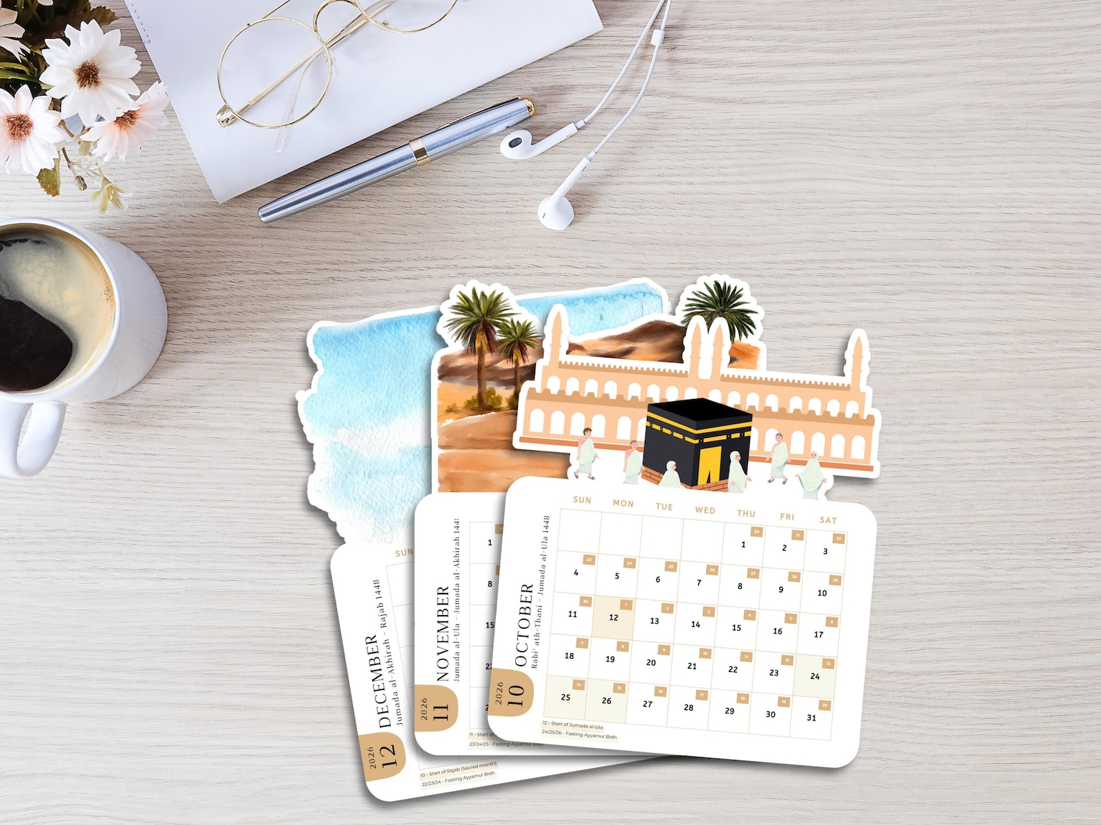 2026 Islamic Calendar : Printable Hijri - Gregorian Desk Calendar 1447 ...