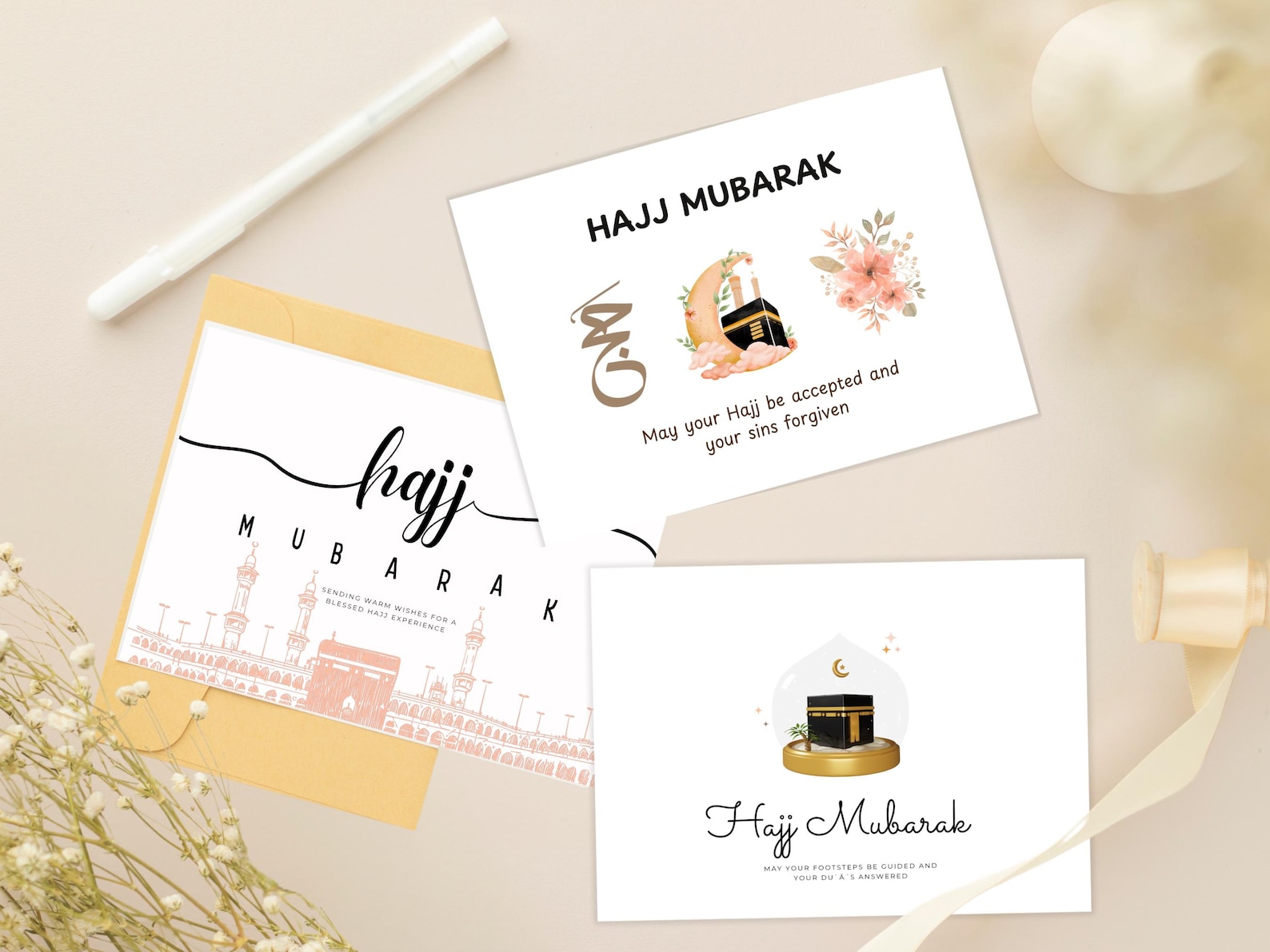Printable Hajj Mubarak Card Set, Minimalist Hajj Greeting Card ...
