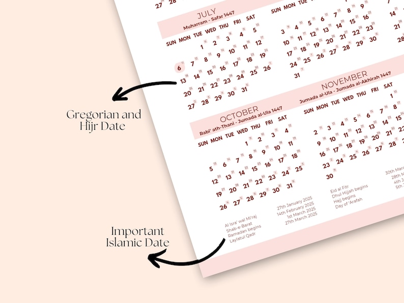 2025 Islamic Calendar Printable, Hijri & Gregorian Calendar, Muslim ...