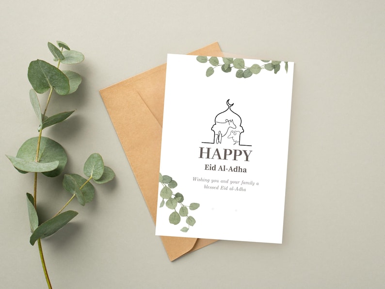 Eid Mubarak Card Printable, Eid Al-adha Card, Minimalist Eid Greeting ...