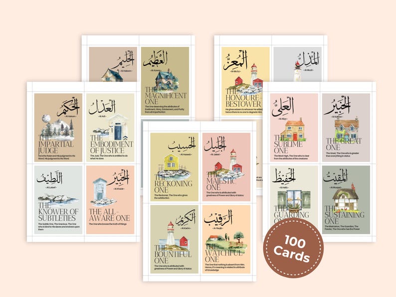 99 Names of Allah Flashcards, Printable Asmaul Husna Cards, Muslim Kids ...