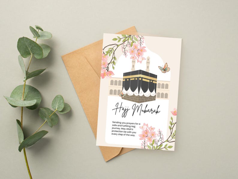 Hajj Mubarak Cards Printable, Islamic Greeting Card Set, Floral Hajj ...