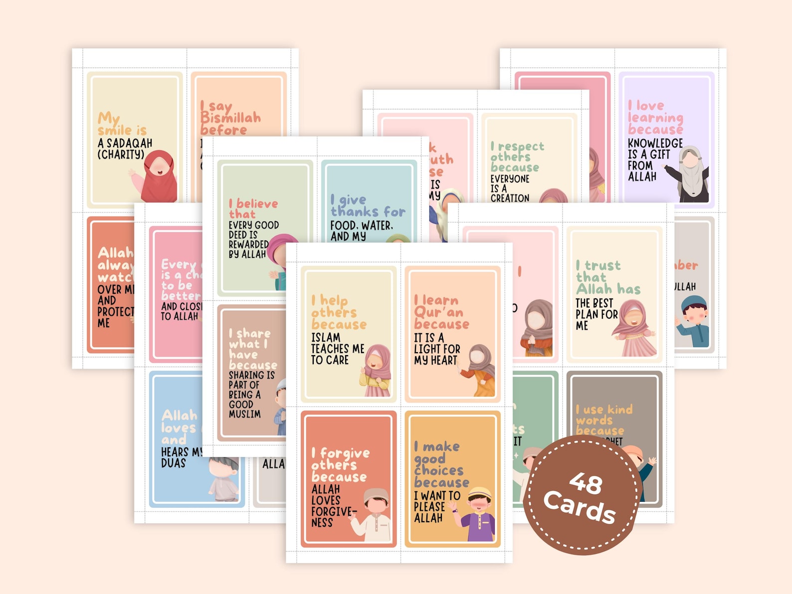 Islamic Affirmation Cards for Kids, Muslim Affirmation Cards, Printable ...