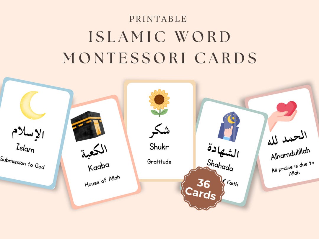 Islamic First Words Flashcards: Montessori Muslim Learning Cards for ...