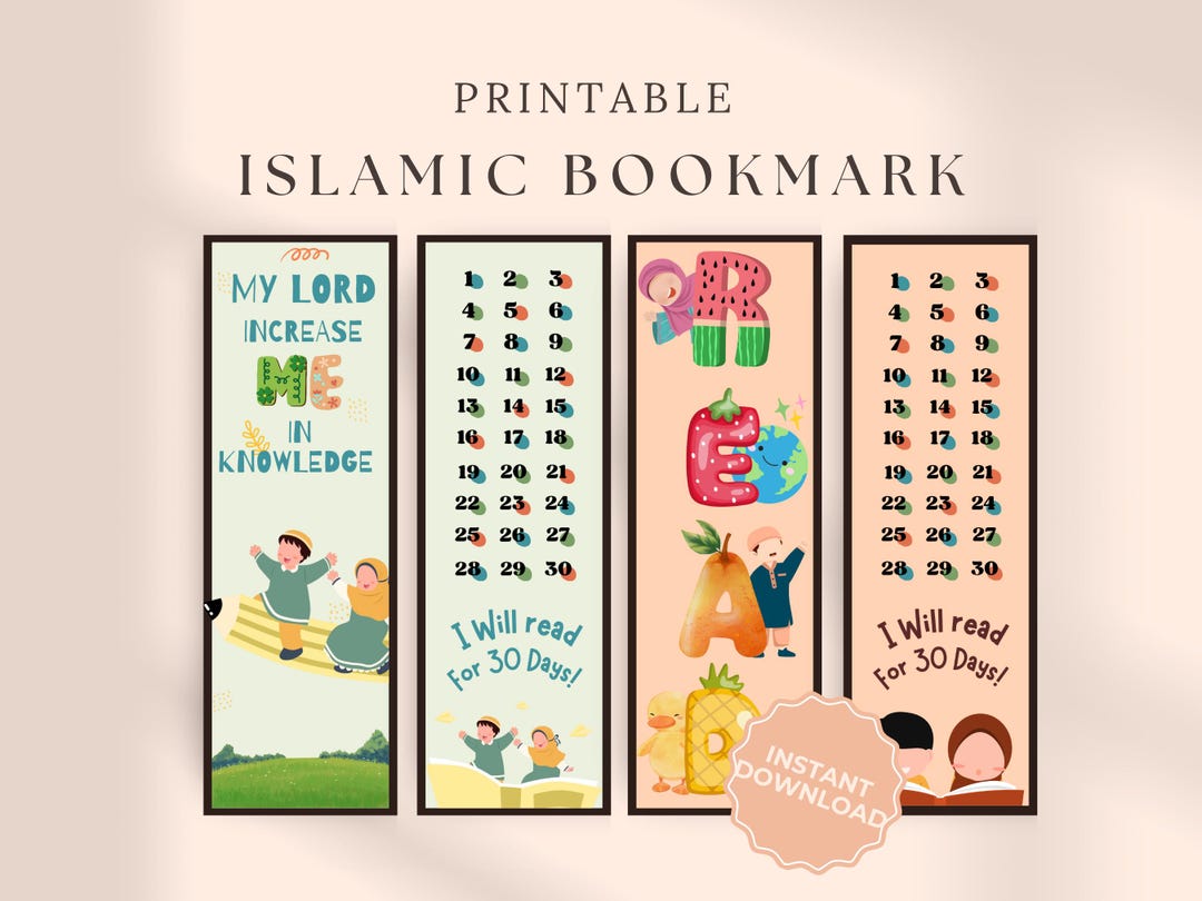 Islamic Kids Bookmark Printable, Muslim Kids Reading Tracker, Bookmark ...