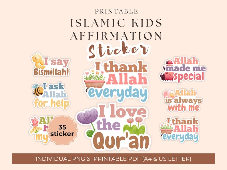 Islamic Affirmation Sticker for Kids, Printable Islamic Quotes, Digital ...