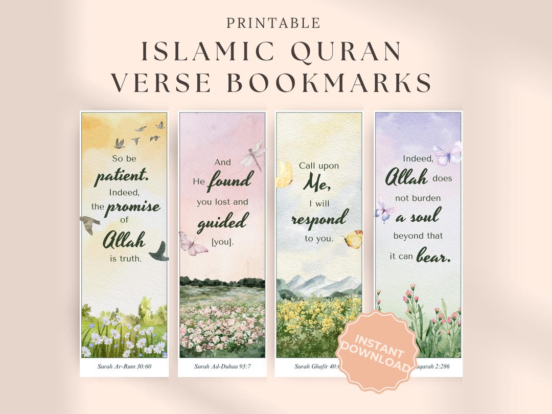 Islamic Quran Verse Bookmarks : Printable Watecolor Bookmark Set With ...