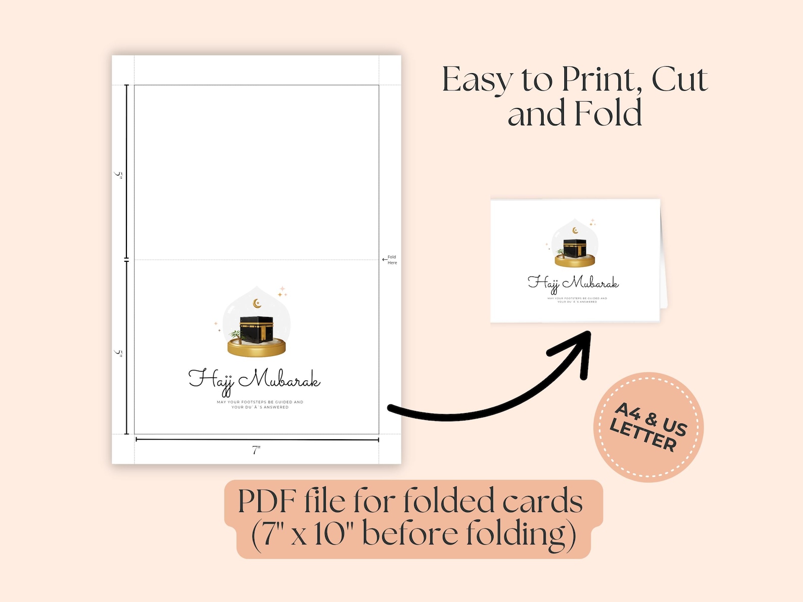 Printable Hajj Mubarak Card Set, Minimalist Hajj Greeting Card ...