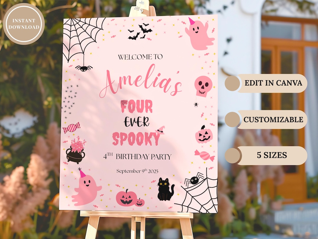 Four Ever Spooky Birthday Signs Bundle X5 Signs | Pink Halloween Party ...