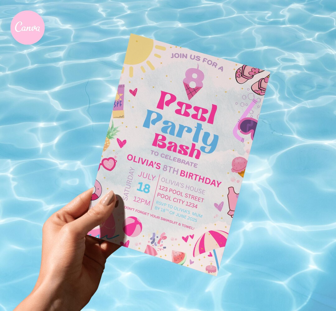 Pool Party 8th Birthday Invitation: Editable Summer Swim Invite ...
