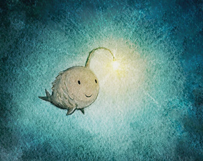 A Light in the Dark - Cute Angler Fish Print. Wall Decor Full of Hope ...