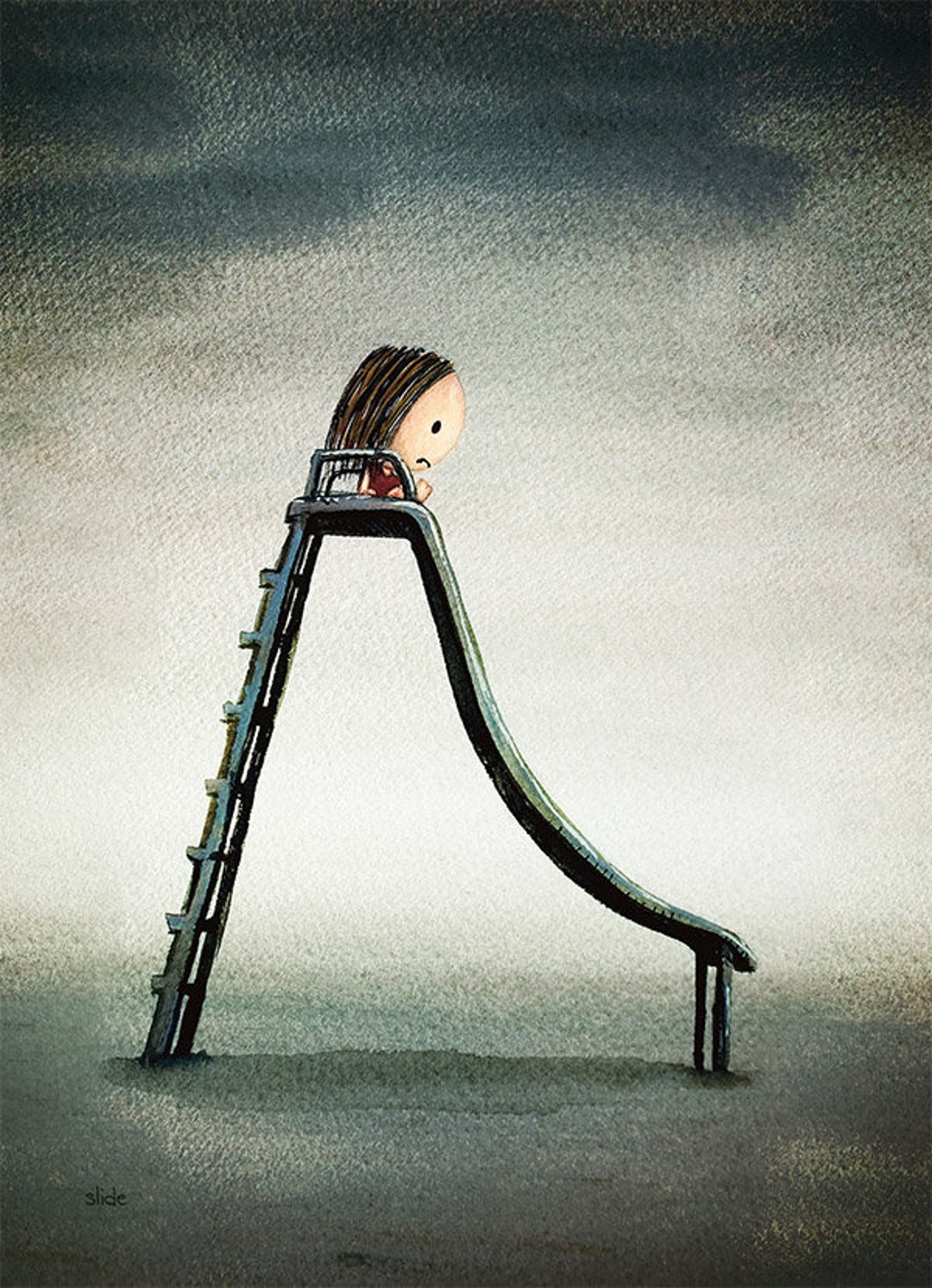 Slide - Wee Girl on a Huge Slide. Brave Girl Overcomes Fear. the ...