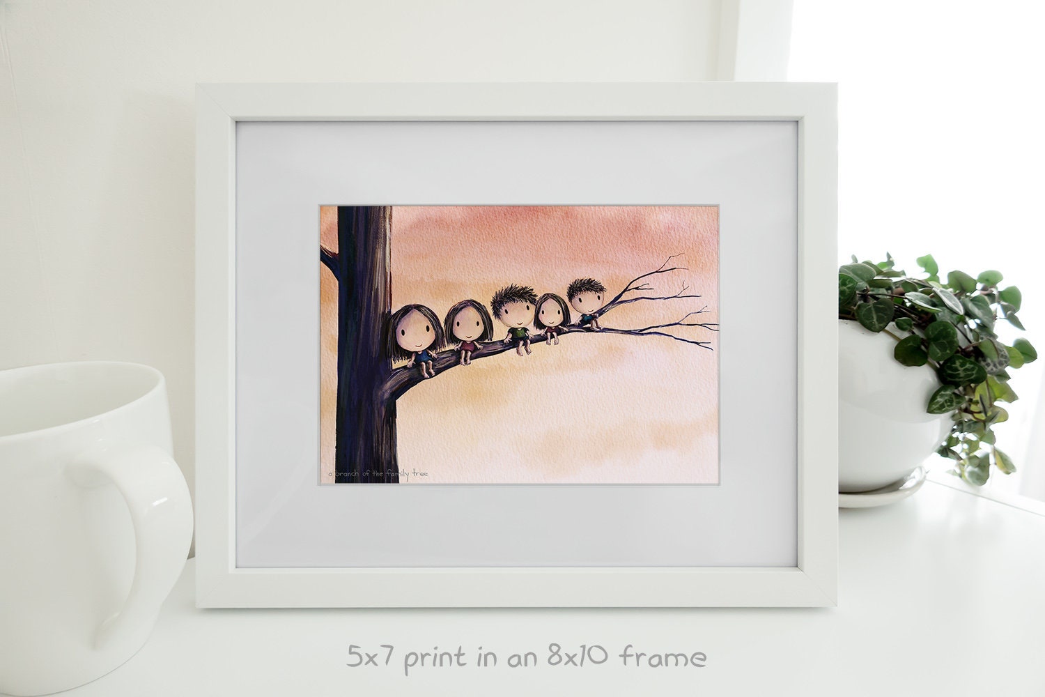 A Branch of the Family Tree. Wall Decor of Family of Five Climb a Tree ...