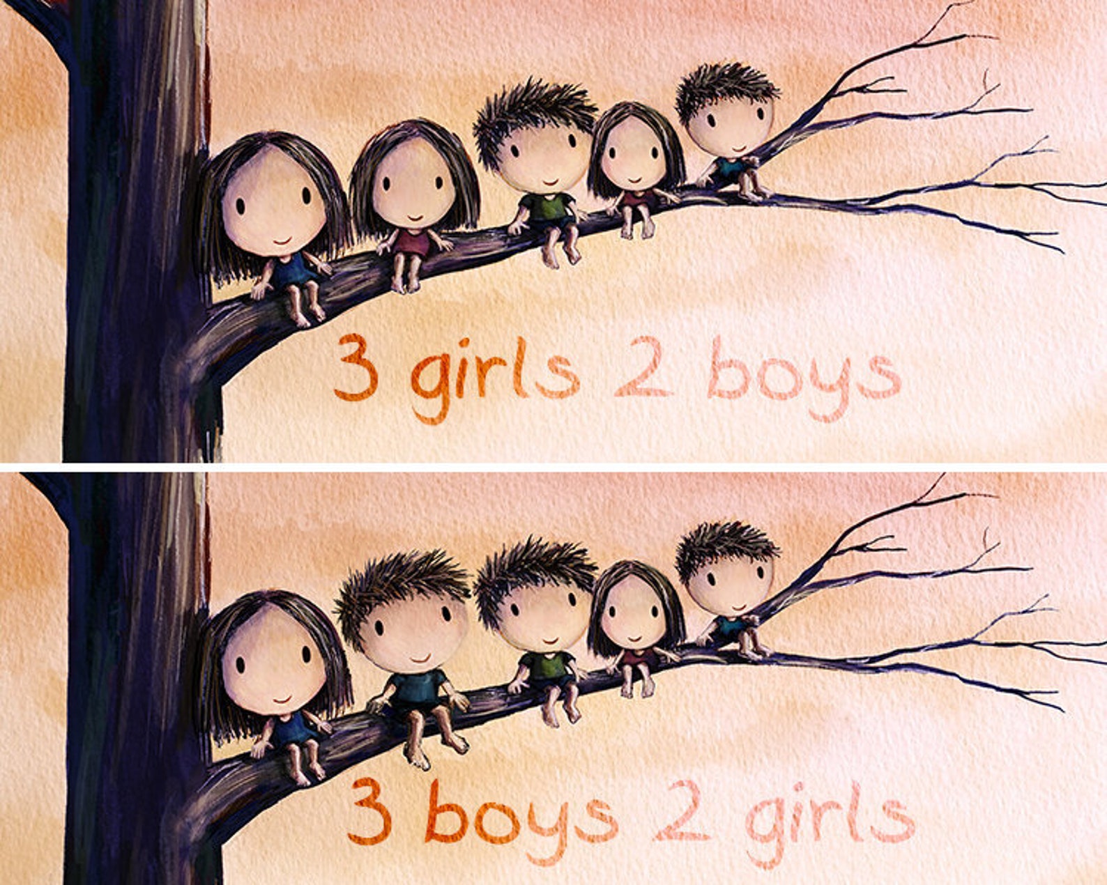 A Branch of the Family Tree. Wall Decor of Family of Five Climb a Tree ...