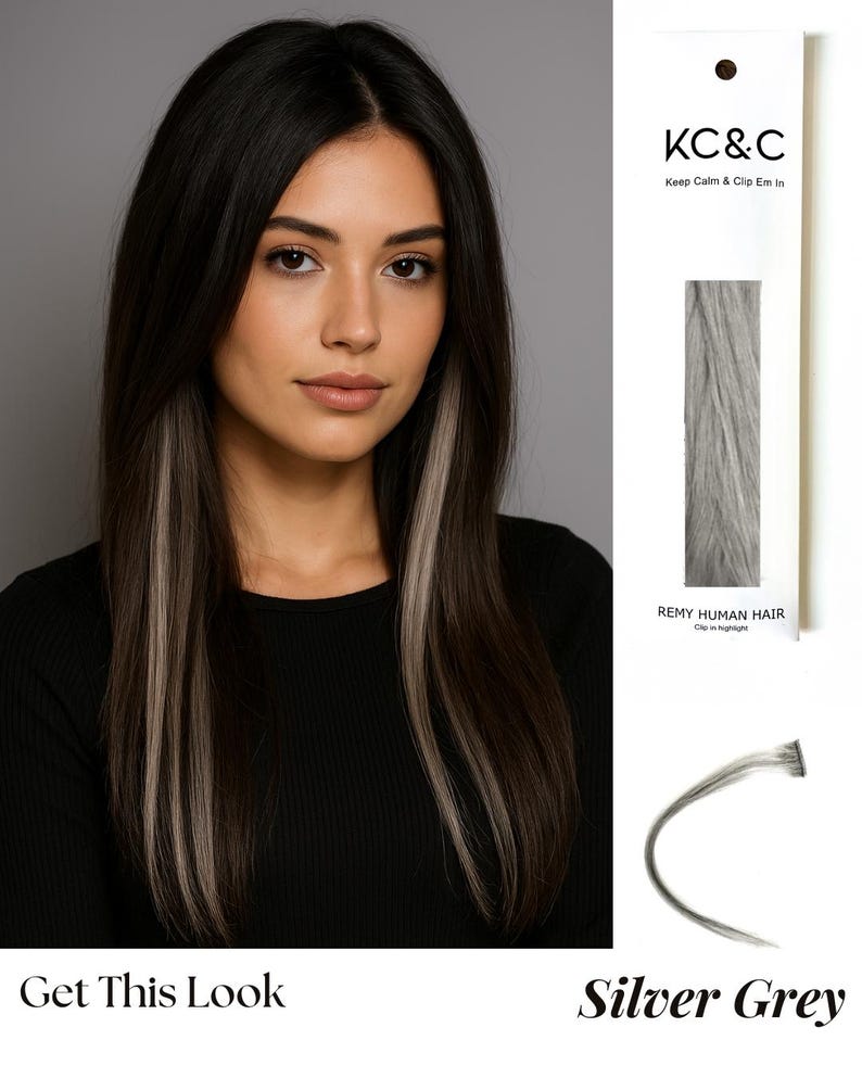 Silver Grey Clip-in Hair Extensions: Virgin Human Hair Highlights ...