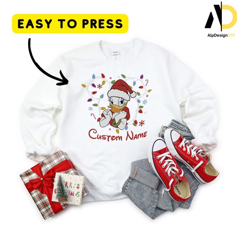 Custom Disney Girl Duck Christmas DTF Transfer, Xmas Lights Heat ...