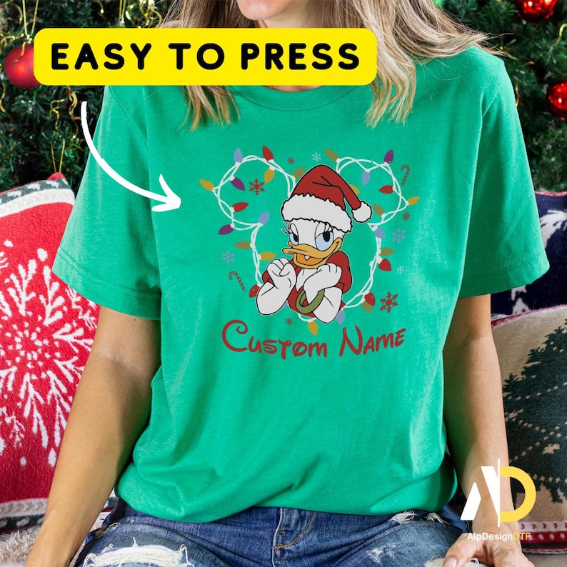 Custom Disney Girl Duck Christmas DTF Transfer, Xmas Lights Heat ...