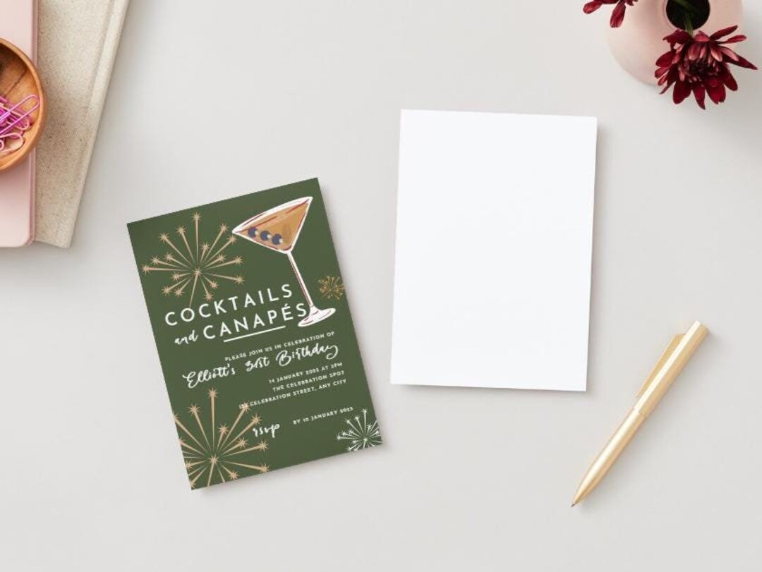 Cocktail Party Invitation – Digital Download | Elegant Canapés Birthday ...