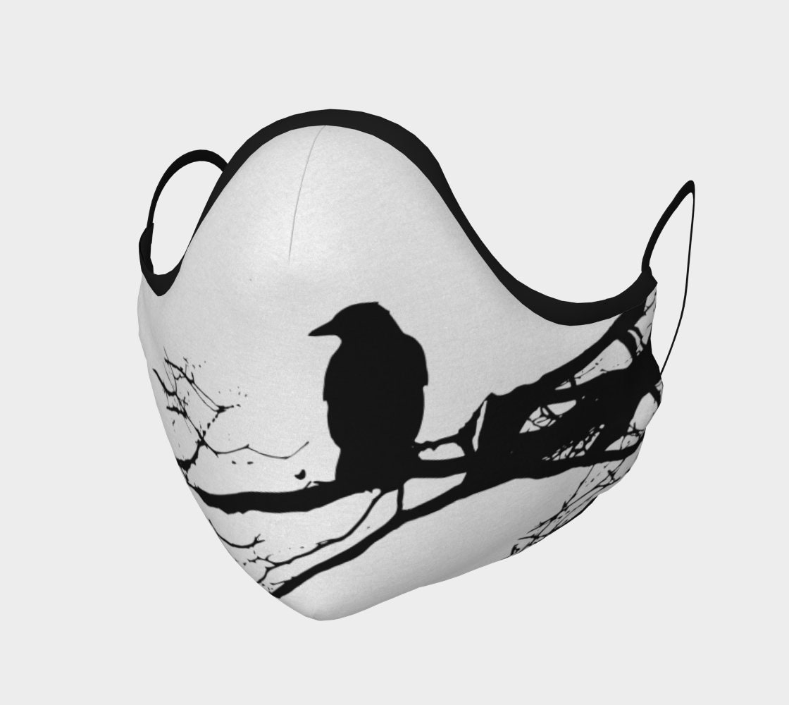 Raven Face Mask Black on White Digital Art Design | Etsy