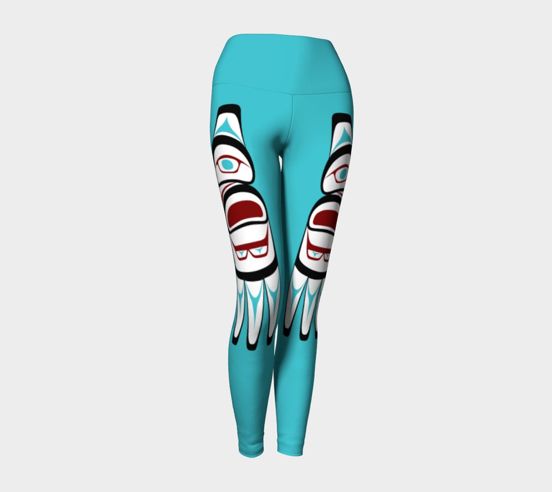 Totem Yoga Leggings Tlingit Haida Certified Tribal Artist Design - Teal ...